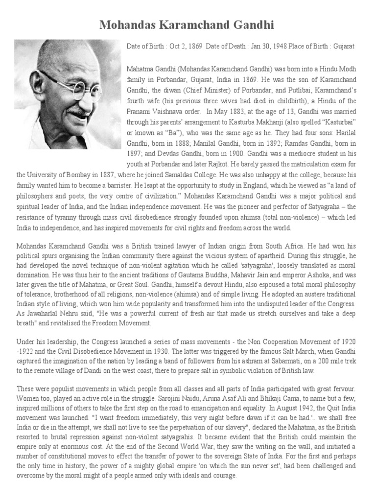 Mohandas Karamchand Gandhi | PDF | Indian Independence Movement ...
