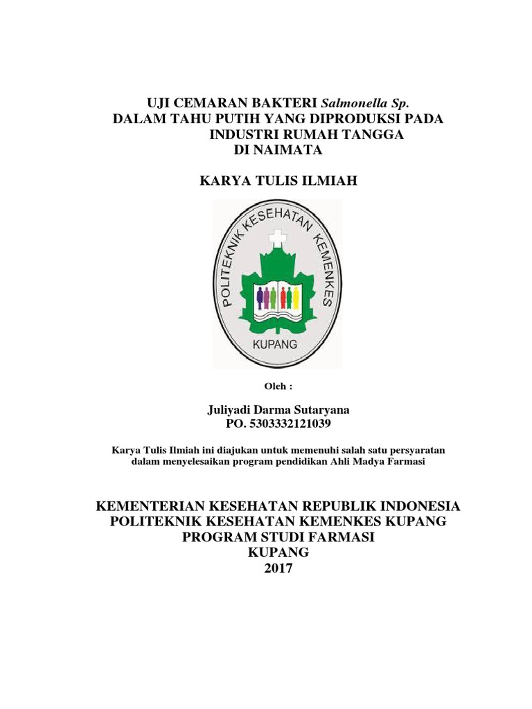UJI CEMARAN BAKTERI Salmonella Sp. DALAM TAHU PUTIH YANG DI PRODUKSI ...