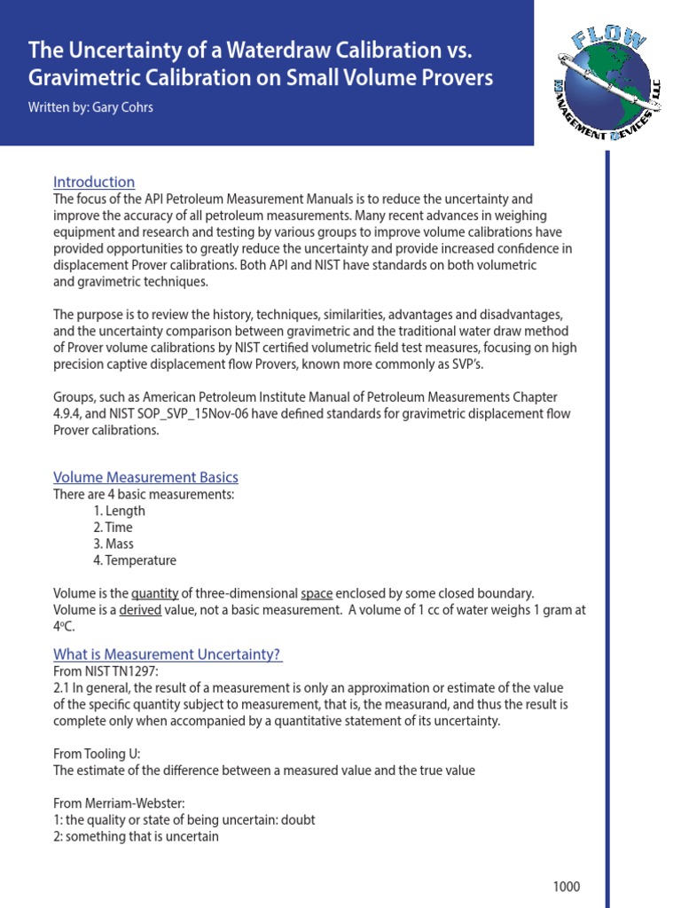 The Uncertainty of A Waterdraw Calibration vs. Gravimetric Calibration ...