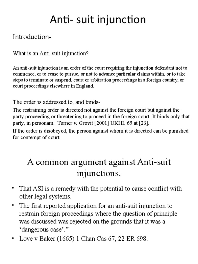 Anti - Suit Injunction | PDF | Injunction | Legal Remedy