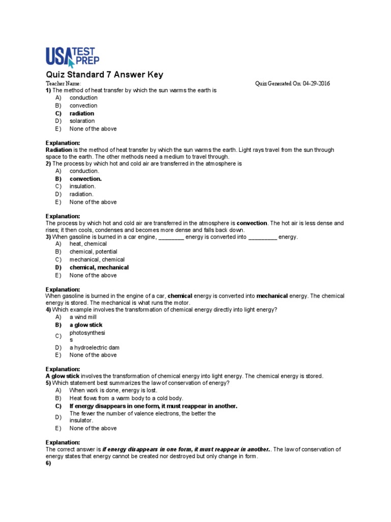 Heat Transfer Concepts Quiz Answers | PDF | Waves | Electromagnetic ...
