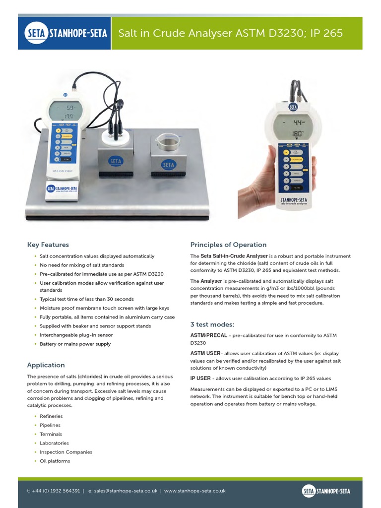 Salt in Crude Analyser ASTM D3230 IP 265: Key Features Principles of ...
