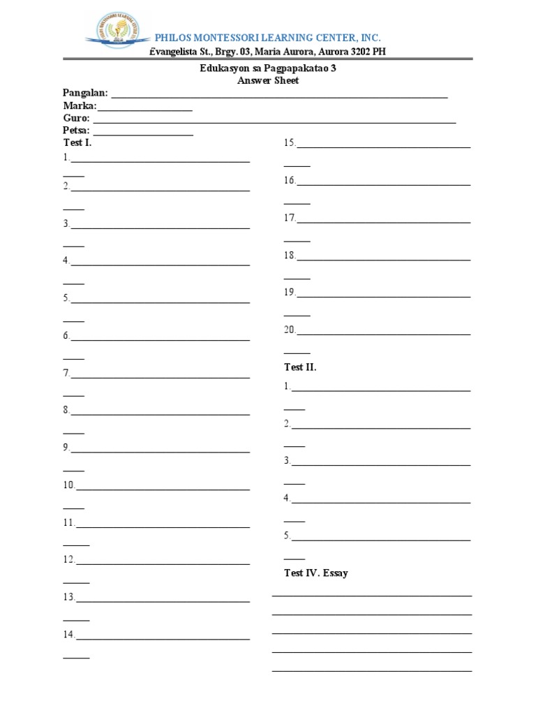 Answer Sheets ESP | PDF