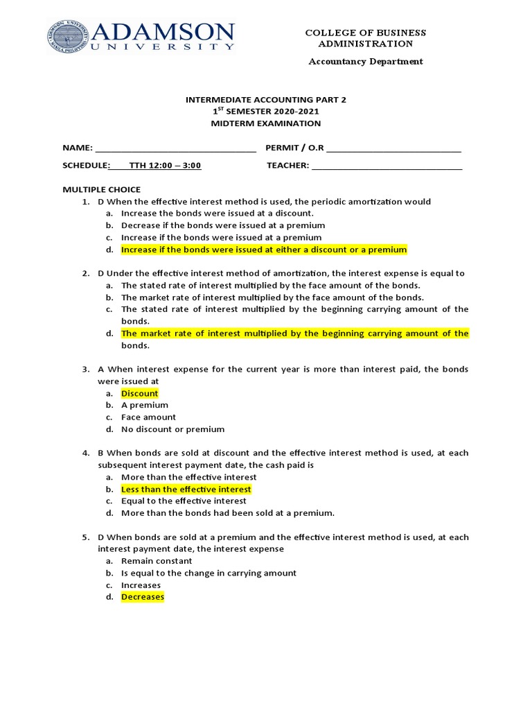 EXAM Intermediate Accounting 2 | PDF | Equity (Finance) | Bonds (Finance)