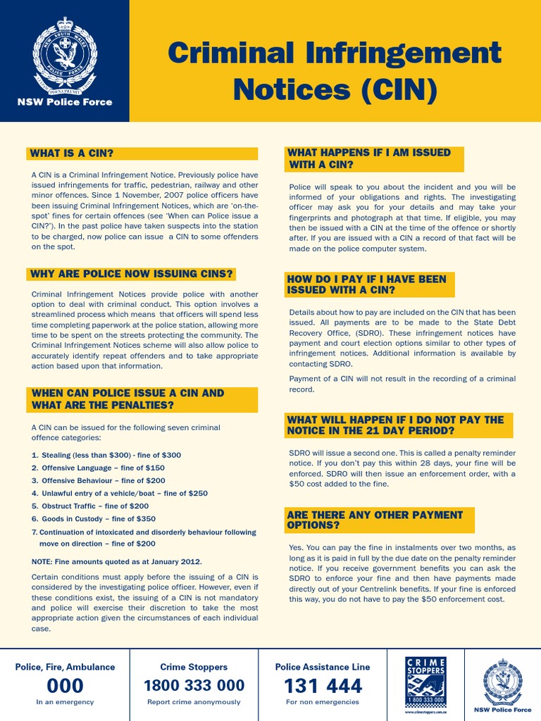 Criminal Infringement Notices (CIN) : Police, Fire, Ambulance Crime ...
