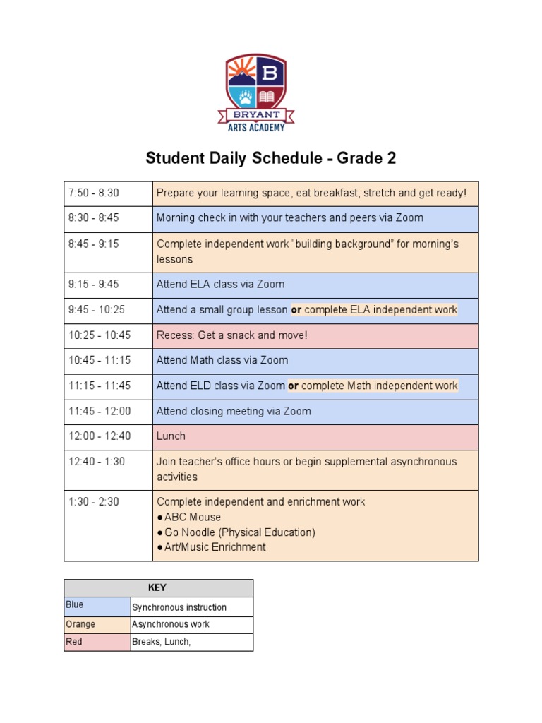 Daily Remote Learning Schedule Guide | PDF