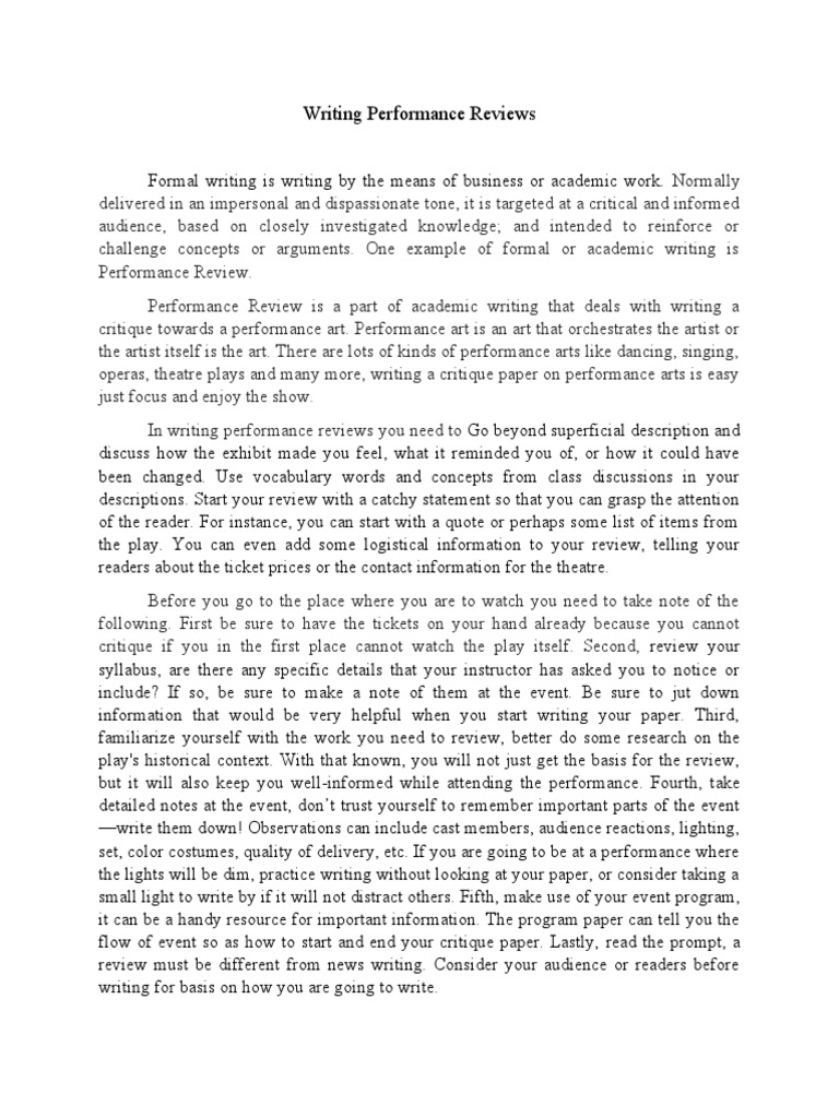 Writing Performance Reviews | PDF | Plot (Narrative) | Filmmaking