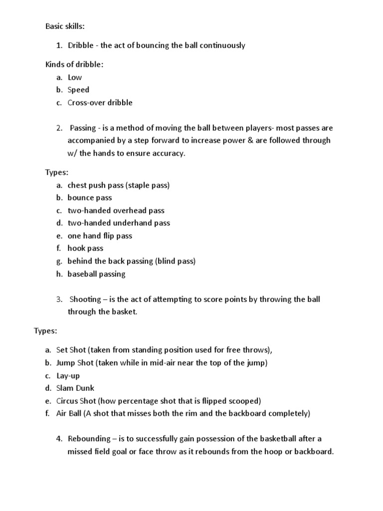 Basic basketball skills and positions under 40 characters | PDF ...