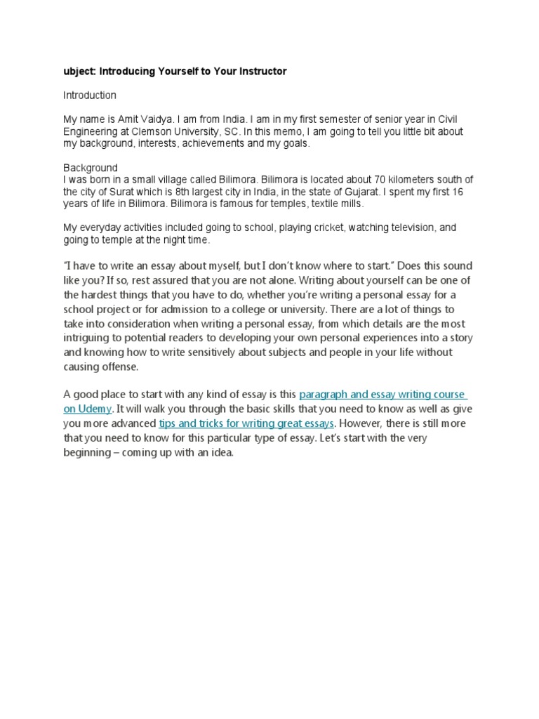 Ubject: Introducing Yourself To Your Instructor | PDF