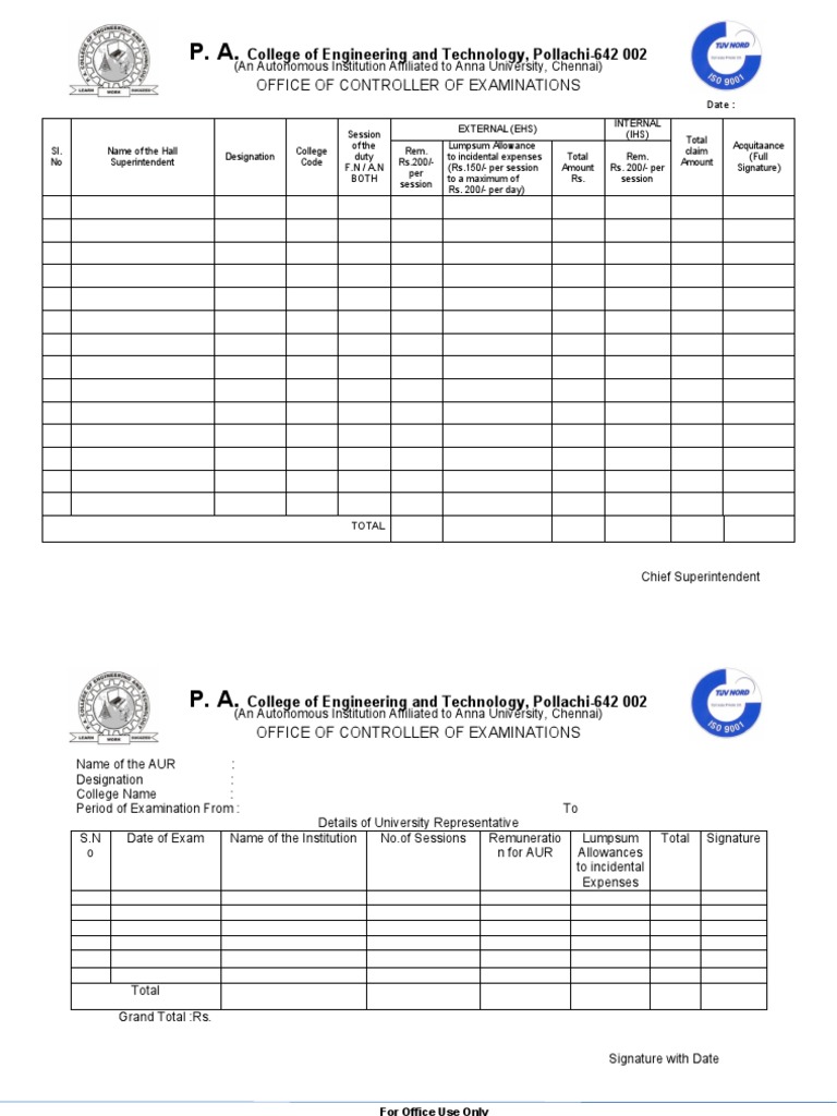 Office of Controller of Examinations: College of Engineering and ...