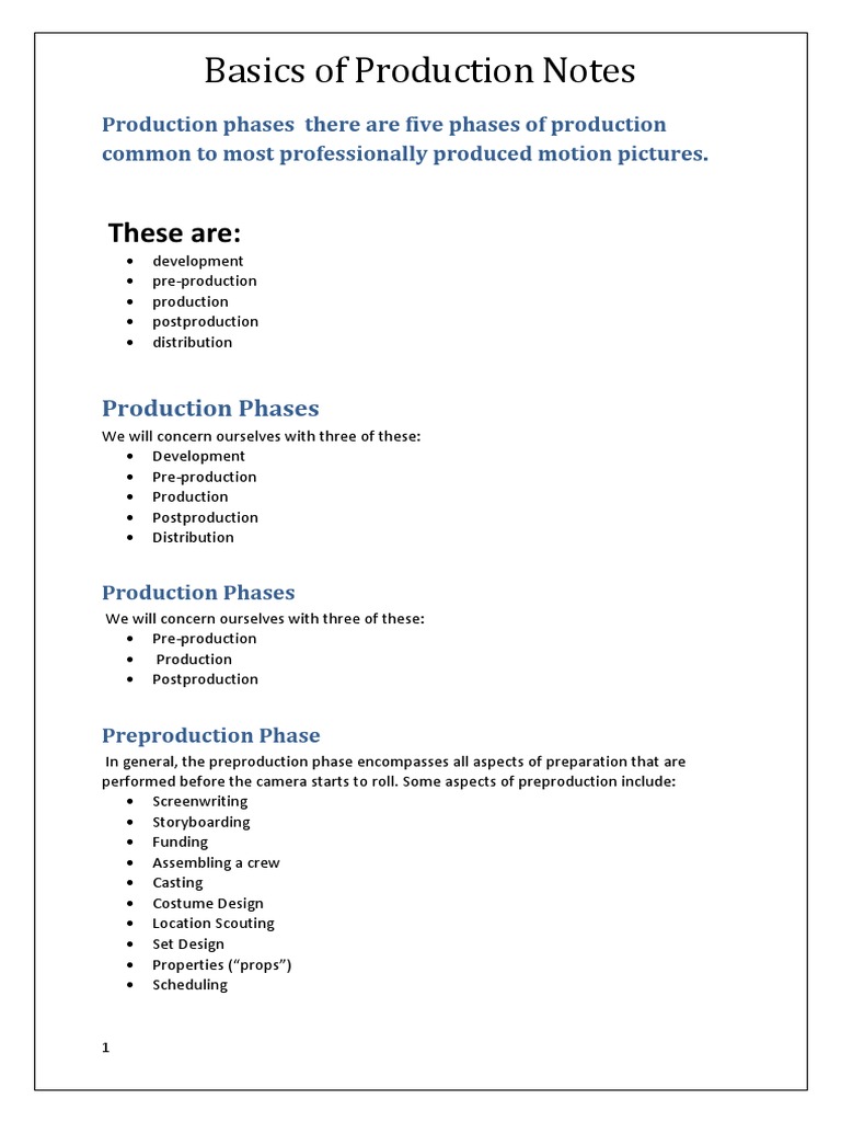 Basics of Production Notes | PDF | Filmmaking | Screenplay