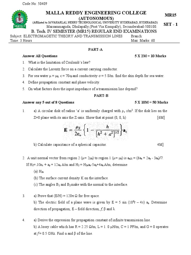 Malla Reddy Engineering College: B. Tech. Iv Semester (Mr15) Regular End Examinations | PDF ...