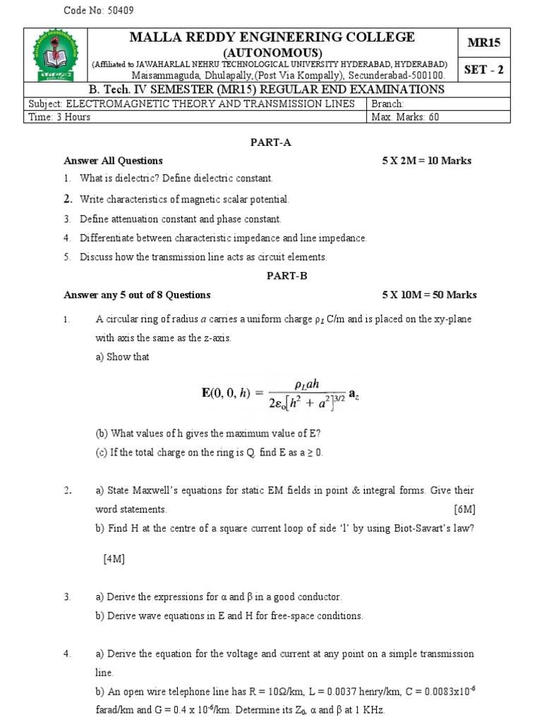 Malla Reddy Engineering College: B. Tech. Iv Semester (Mr15) Regular ...