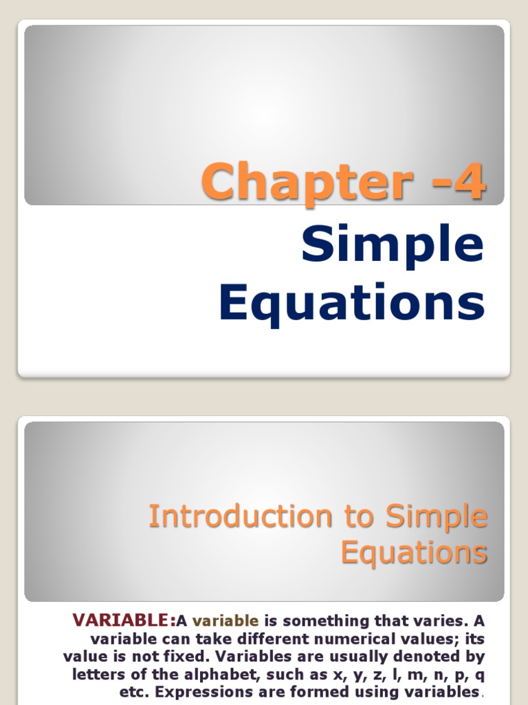 Chapter - 4: Simple Equations | Download Free PDF | Variable (Mathematics) | Equations