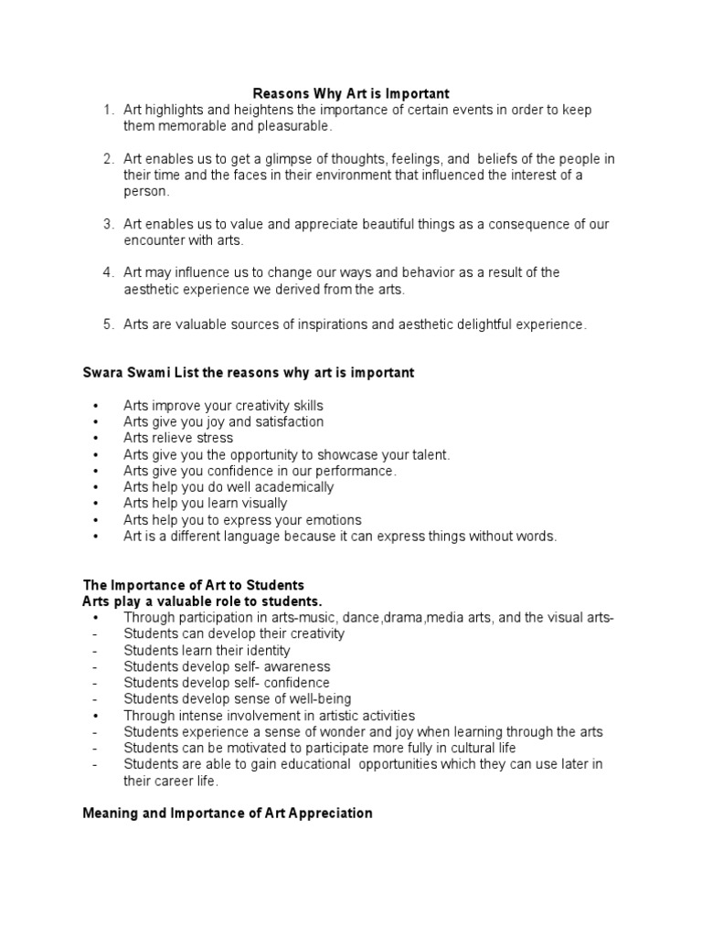 Reasons Why Art Is Important | PDF | Art History | Motivation