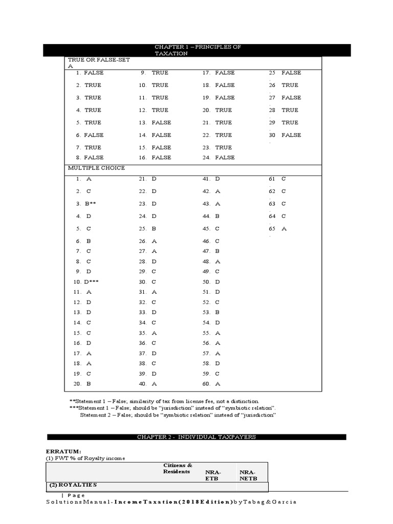 Chapter 1 - Principles of Taxation: Erratum: Citizens & Residents Nra ...