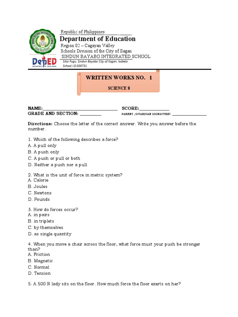 Department of Education: Written Works No. 1 | PDF | Ac Power Plugs And ...