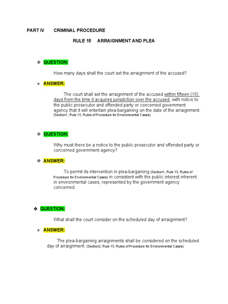 Criminal Procedure Rule 15 Arraignment and Plea | PDF | Plea Bargain | Arraignment