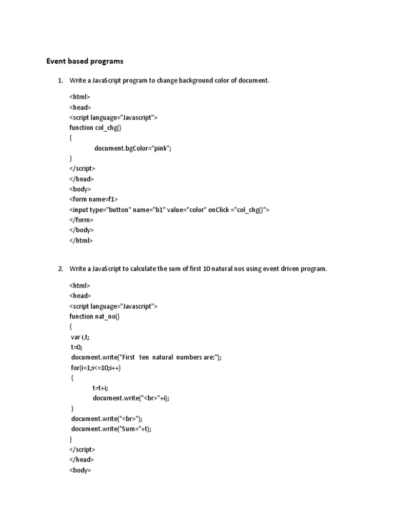 Event Based Programs | Download Free PDF | Java Script | Hyperlink