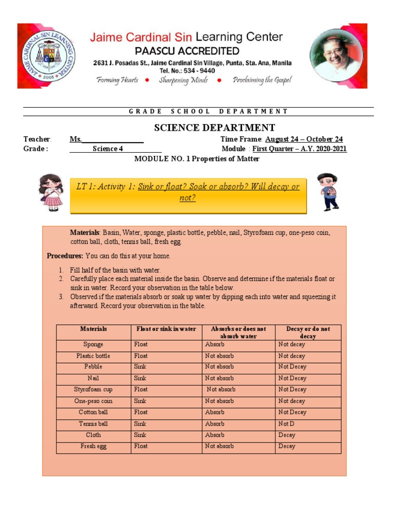 Decaying and Non Decaying Objects Activi Module 1 Activity OCT 20 2020 ...