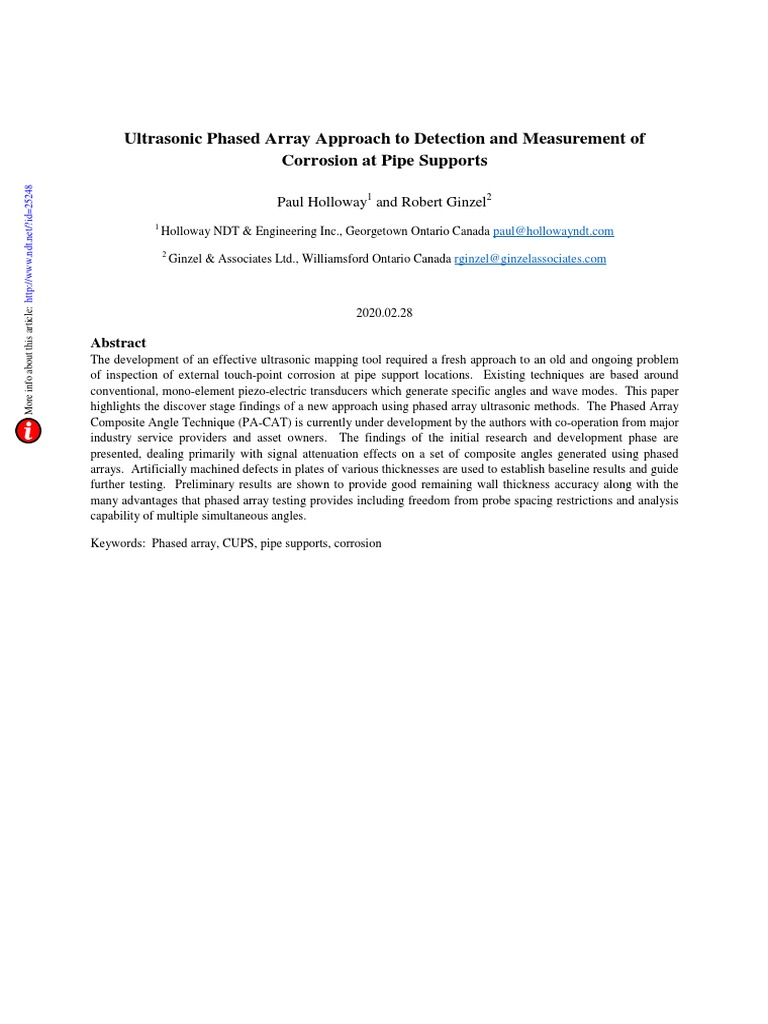 Ultrasonic Phased Array Approach To Detection and Measurement of ...