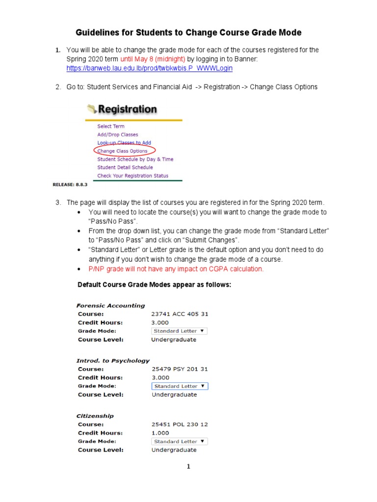 Guidelines For Students To Change Course Grade Mode | PDF