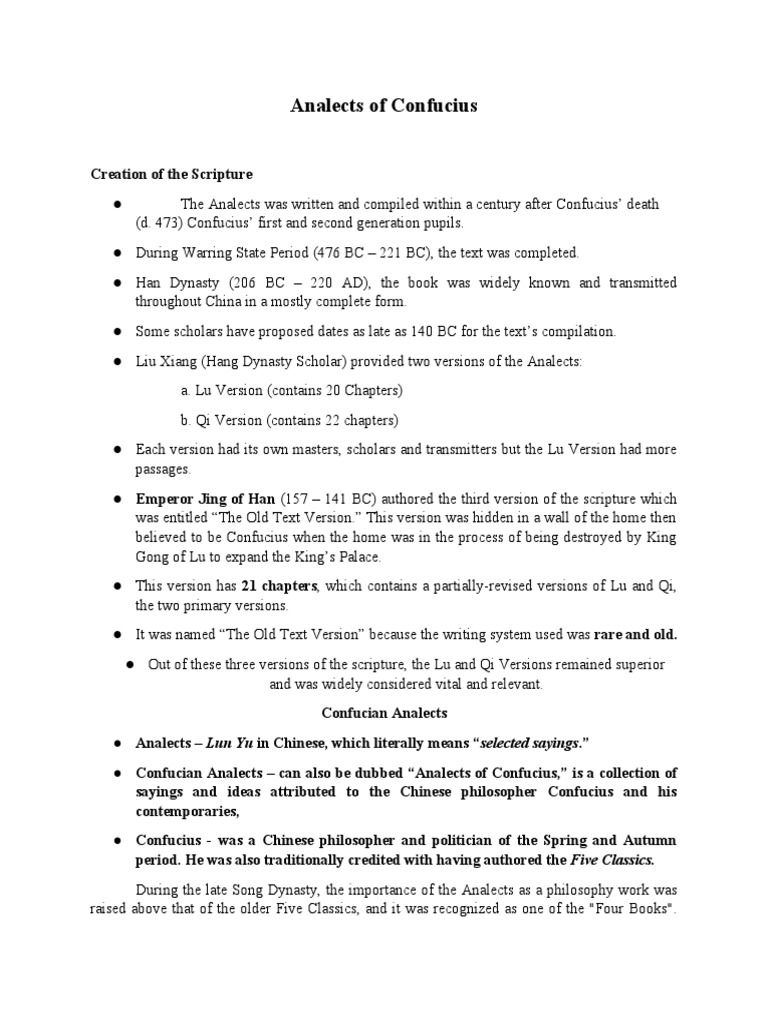 LESSON 7 - Analects of Confucius | PDF | Analects | Confucianism