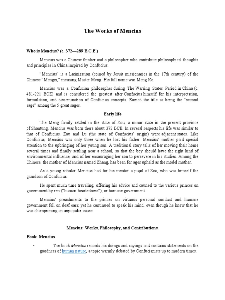 Mencius: Philosophy and Contributions | PDF | Confucianism | Chinese ...