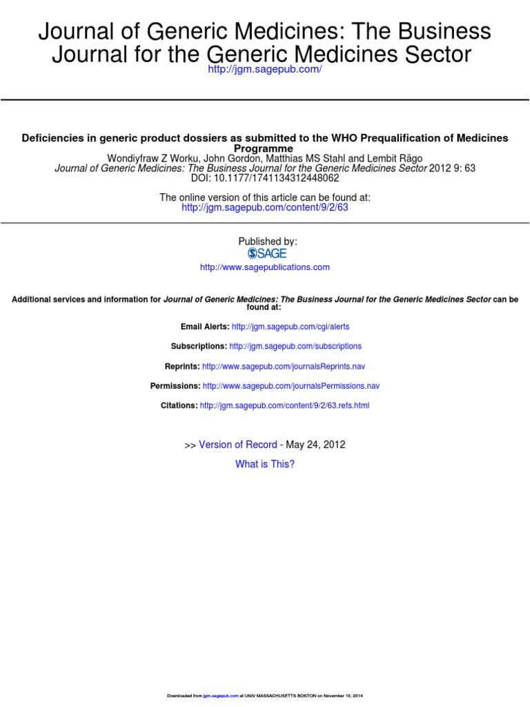 Journal For The Generic Medicines Sector Journal of Generic Medicines ...