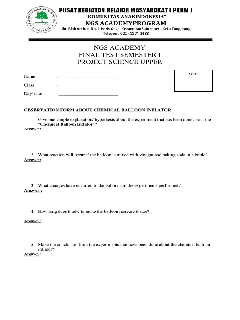 Lembar Pengamatan Science Project (FT) . | PDF