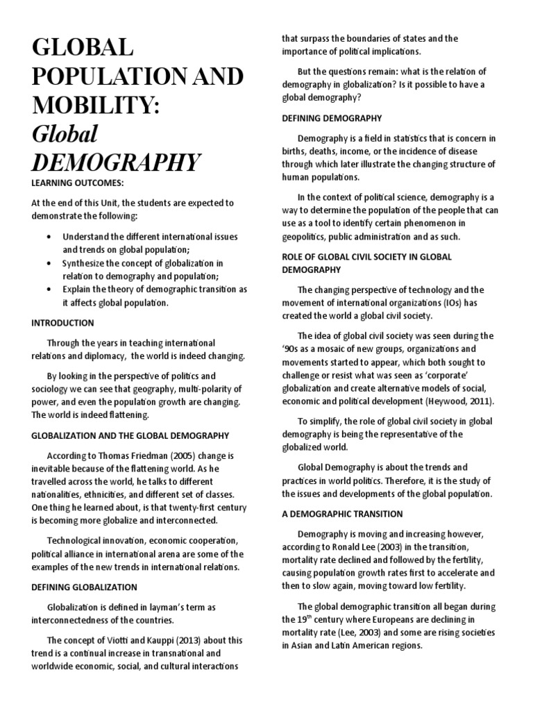 Global Demography: Global Population and Mobility | PDF | Demography ...