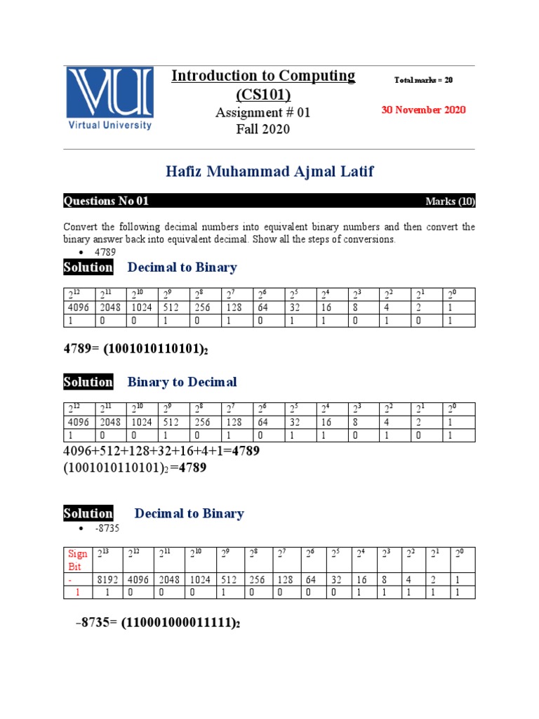 Cs101 Assignment 1 Solution Pdf Decimal Elementary Mathematics
