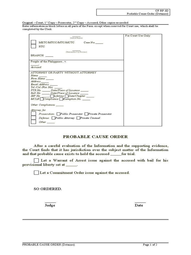 CF RP 3D Probable Cause Order | PDF | Probable Cause | Prosecutor