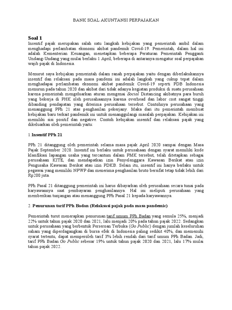 Bank Soal Seputar Akuntansi Perpajakan | PDF | Karier & Perkembangan