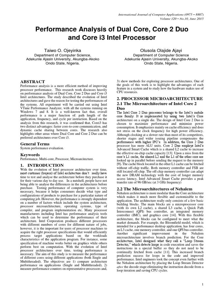 Performance Analysis of Dual Core, Core 2 Duo and Core I3 Intel Processor | PDF | Central ...