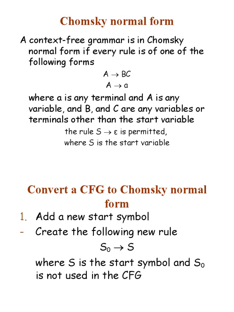 Chomsky Normal Form: A BC A A | PDF