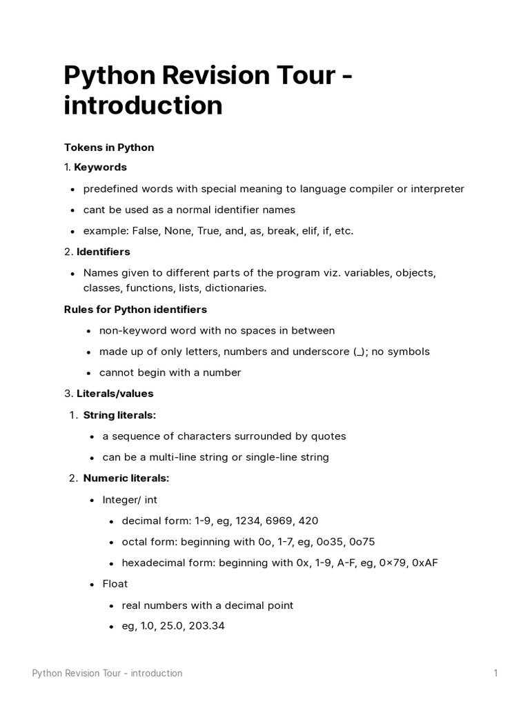 Python Revision Tour - Introduction | PDF | Control Flow ... Python Revision Tour - Introduction | PDF | Control Flow ...