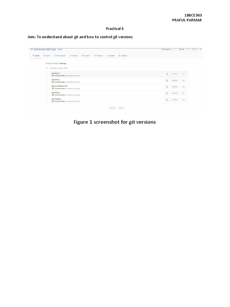 Figure 1 Screenshot For Git Versions | PDF
