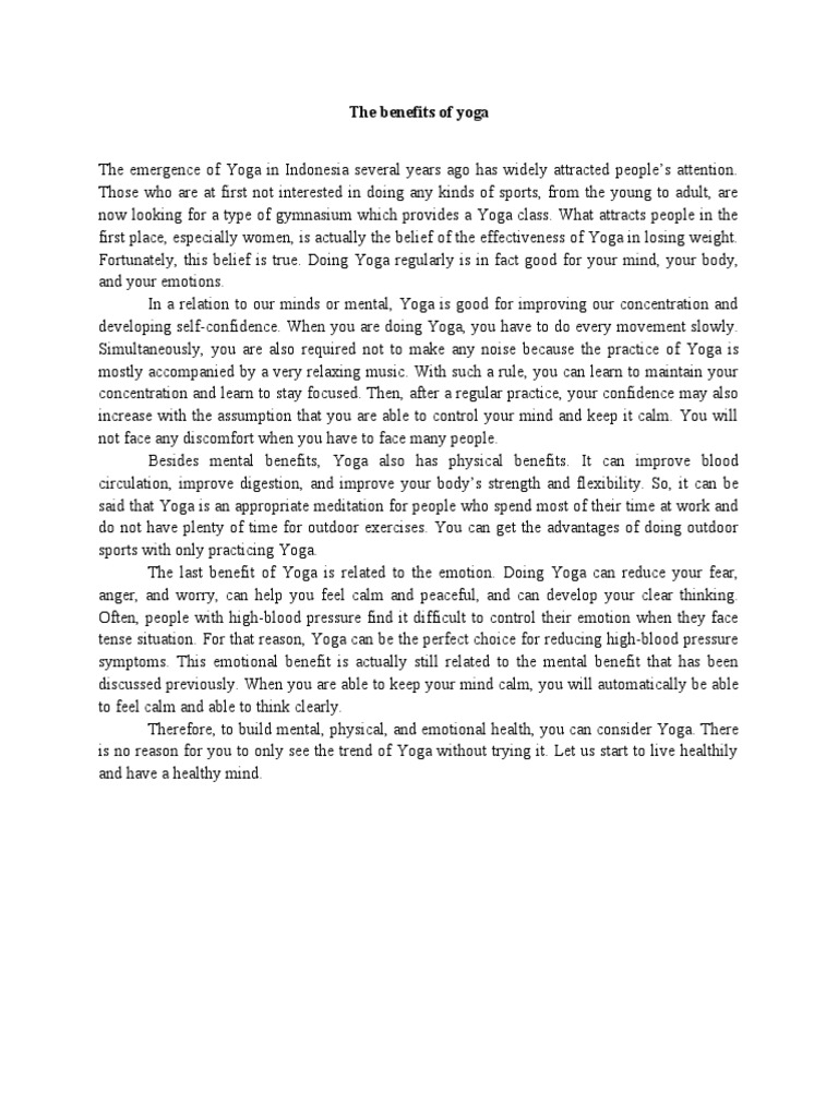 The Benefits of Yoga | PDF | Yoga | Mind