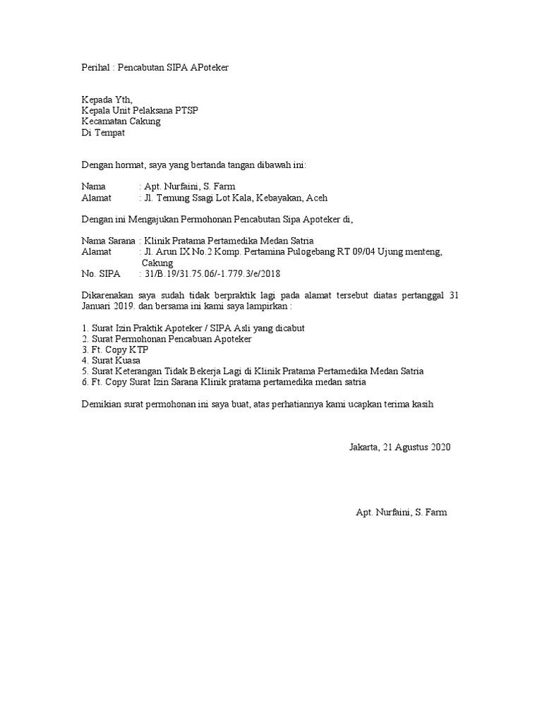 Surat Pencabutan Sipa | PDF