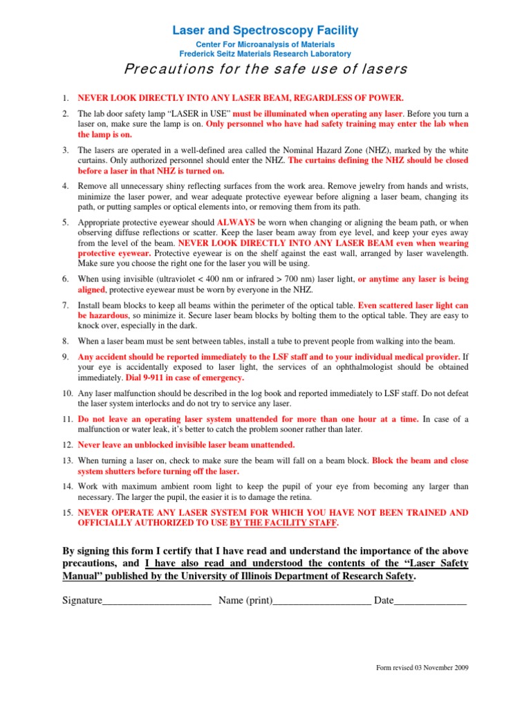 Precautions For The Safe Use of Lasers: Laser and Spectroscopy Facility ...