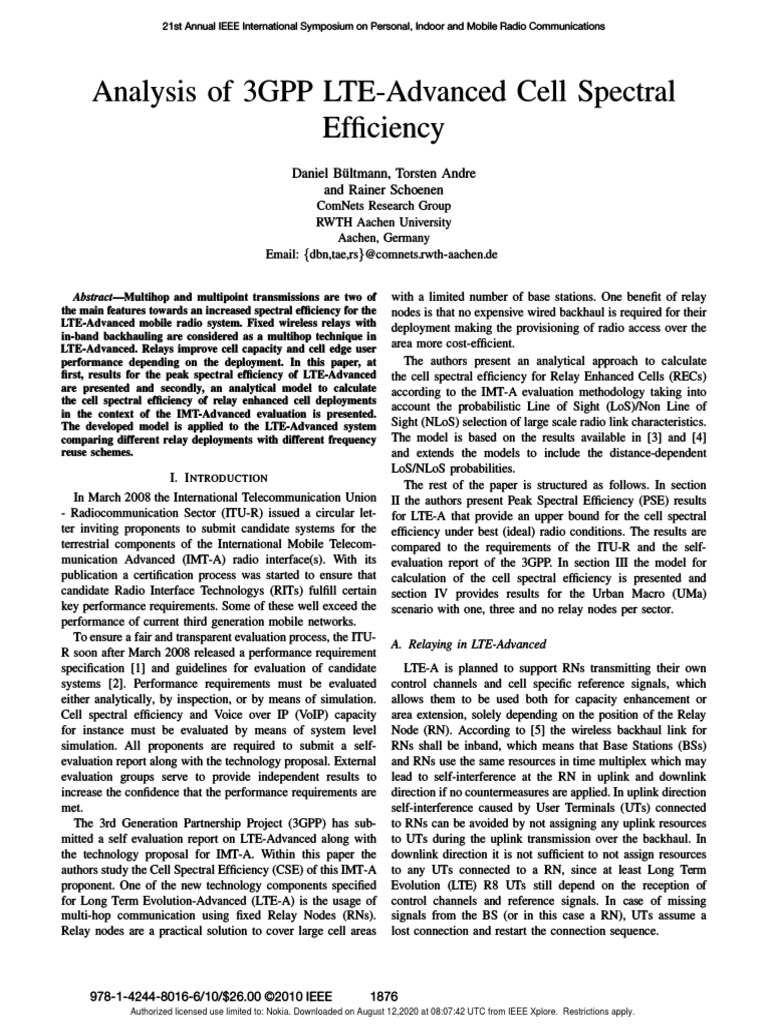 3GPP SE Analysis For LTE Network | PDF | Lte Advanced | Duplex ...