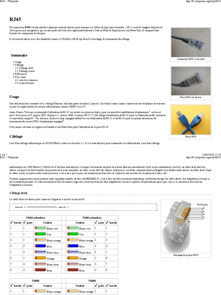 Cablage Cable Rj45 Droit Et Ou Croise | PDF | Électronique ...