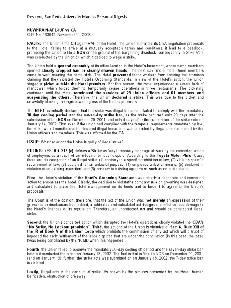 Devoma, San Beda University Manila, Personal Digests | PDF | Strike ...