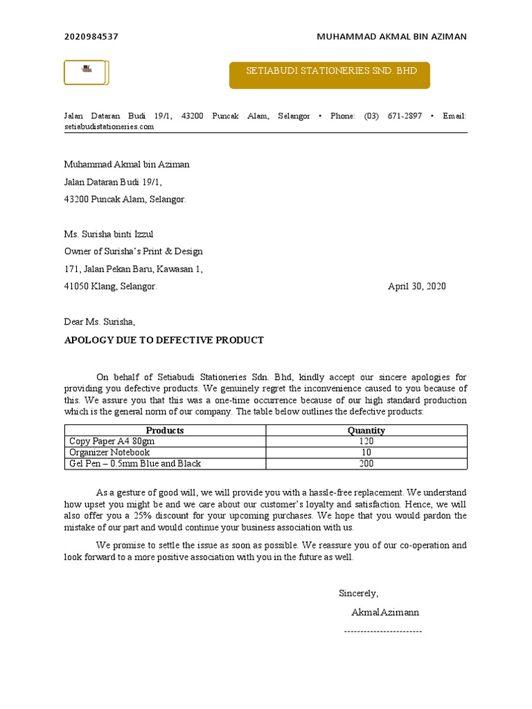 Assignment Apology Letter | PDF