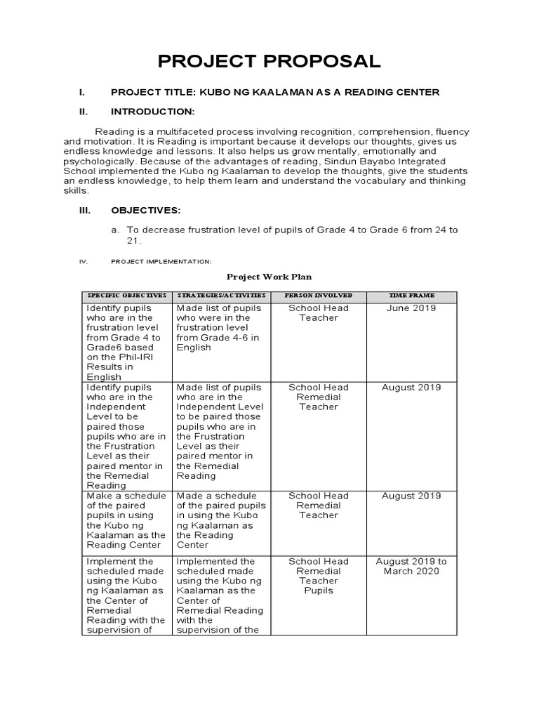 Project Proposal: I. Project Title: Kubo NG Kaalaman As A Reading ...