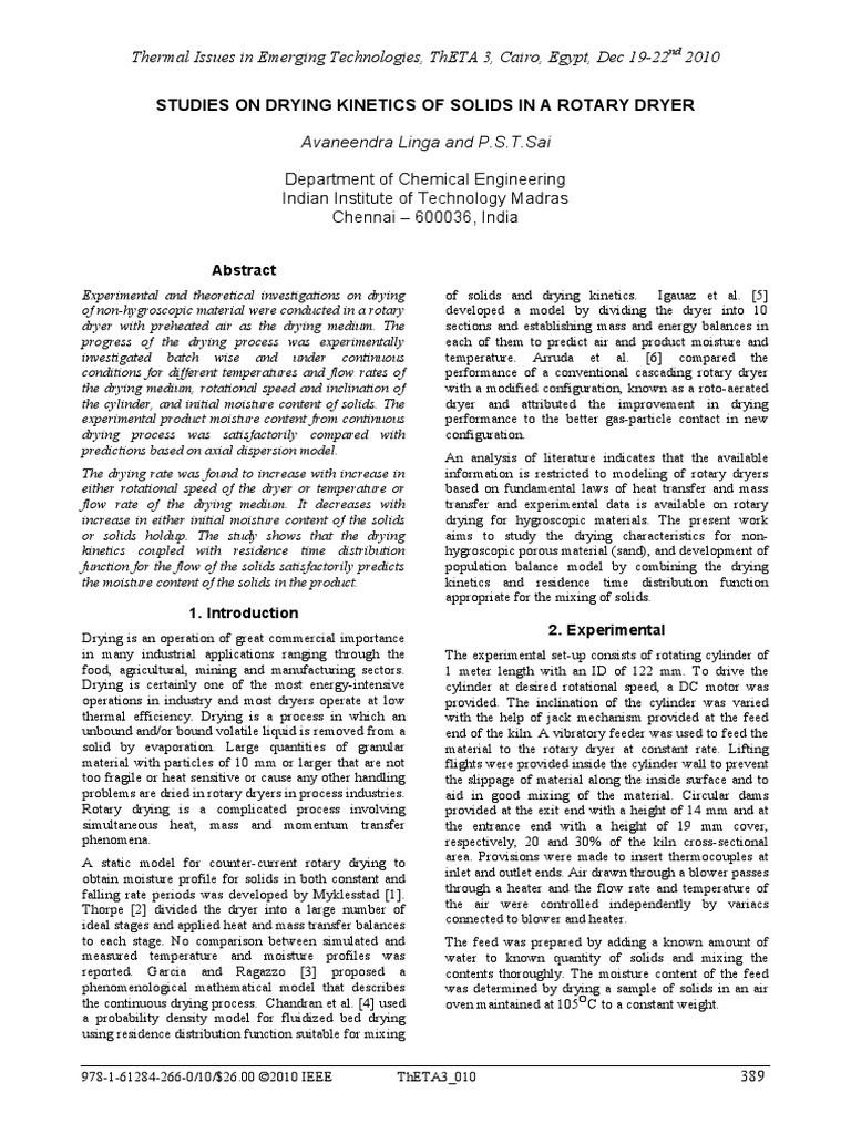Studies On Drying Kinetics of Solids in A Rotary Dryer | PDF | Flow ...