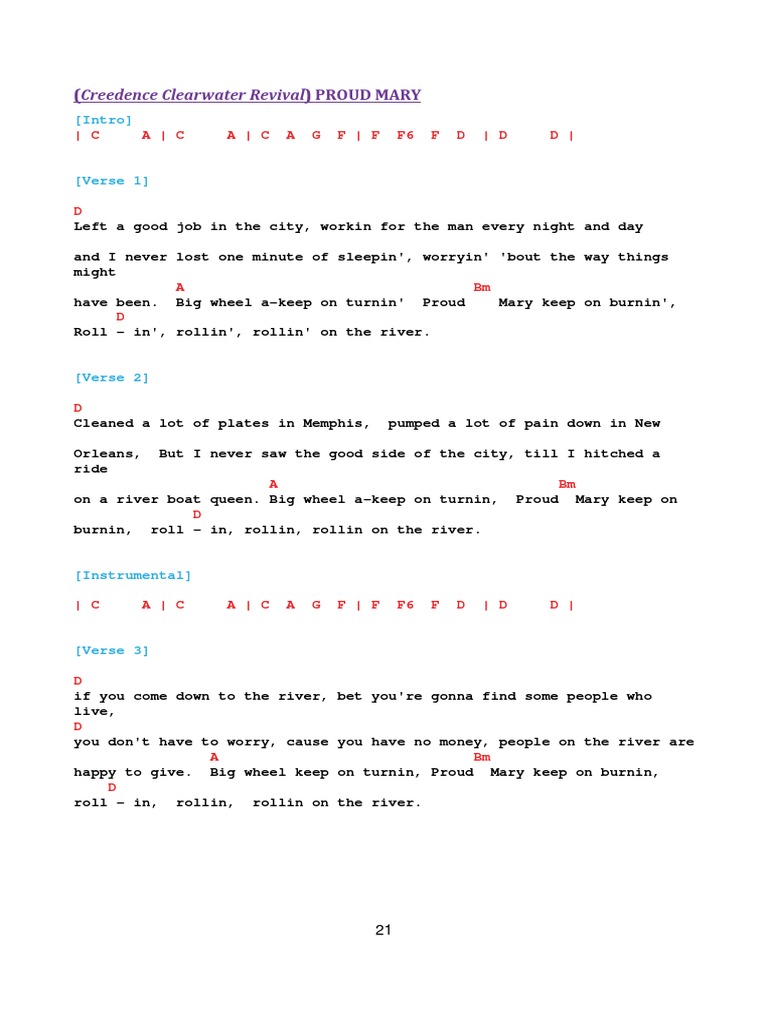 "Proud Mary" Guitar Chords & Lyrics | PDF