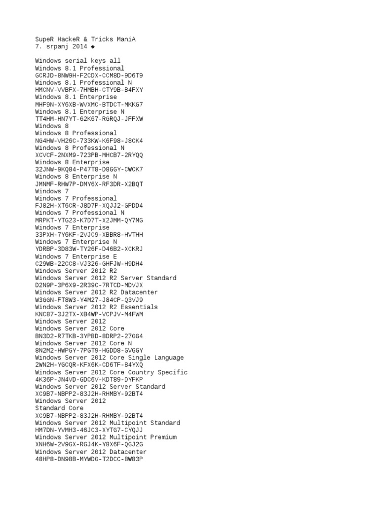 Windows serial keys guide | PDF