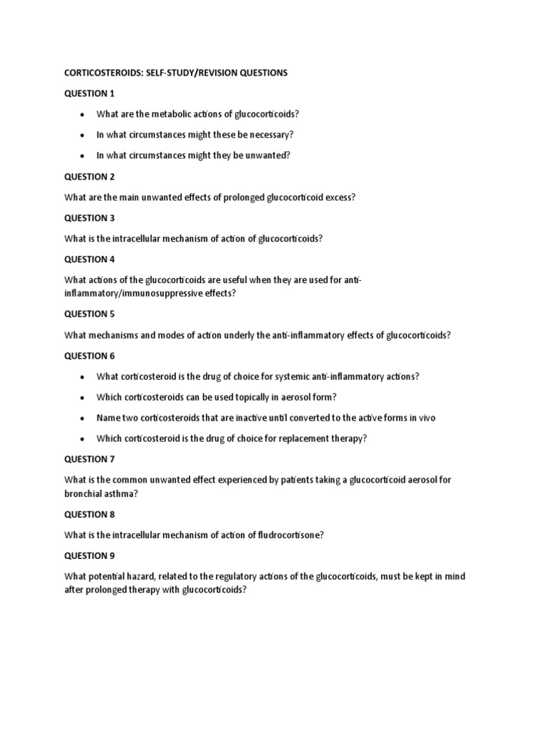 Corticosteroids Revision Questions | PDF